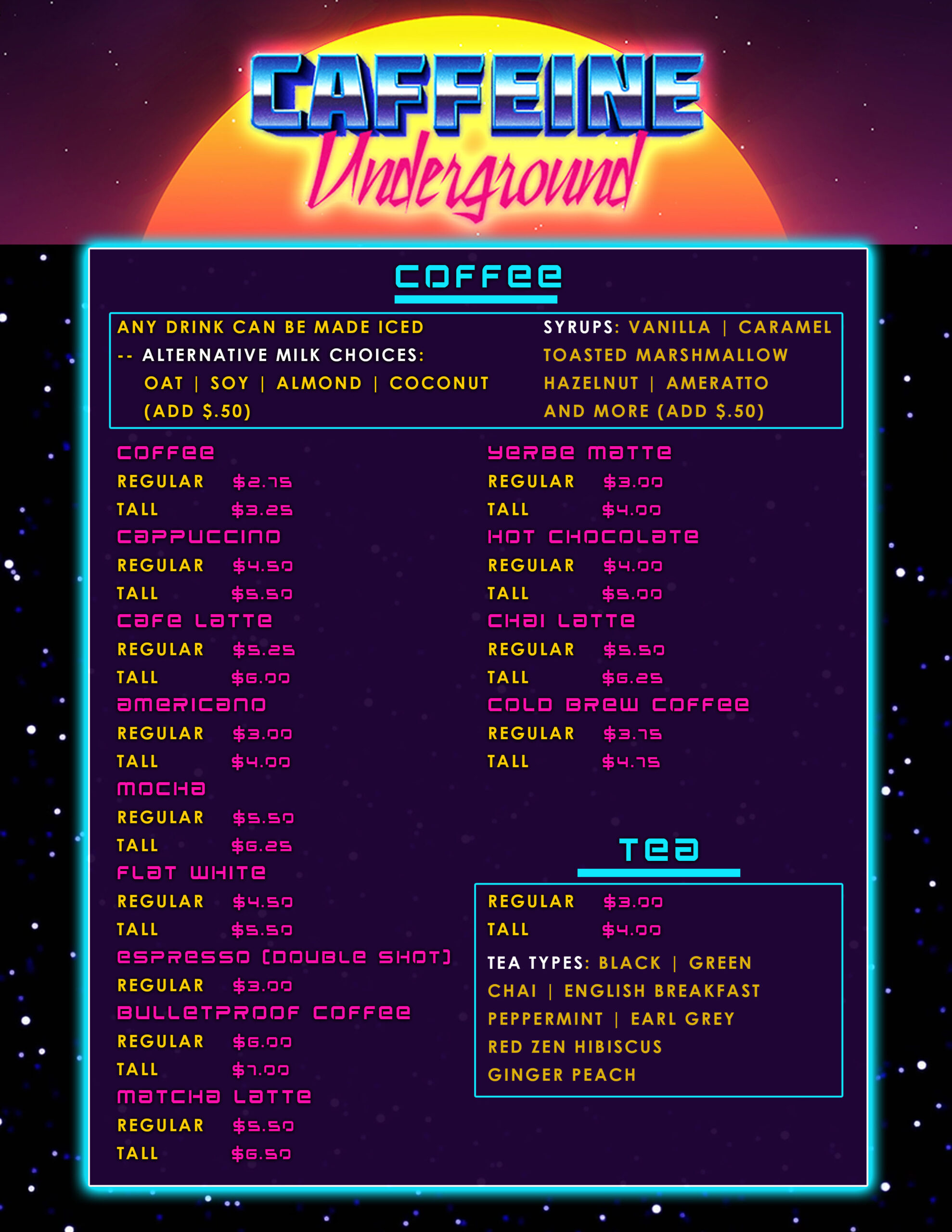 Menu – Caffeine Underground