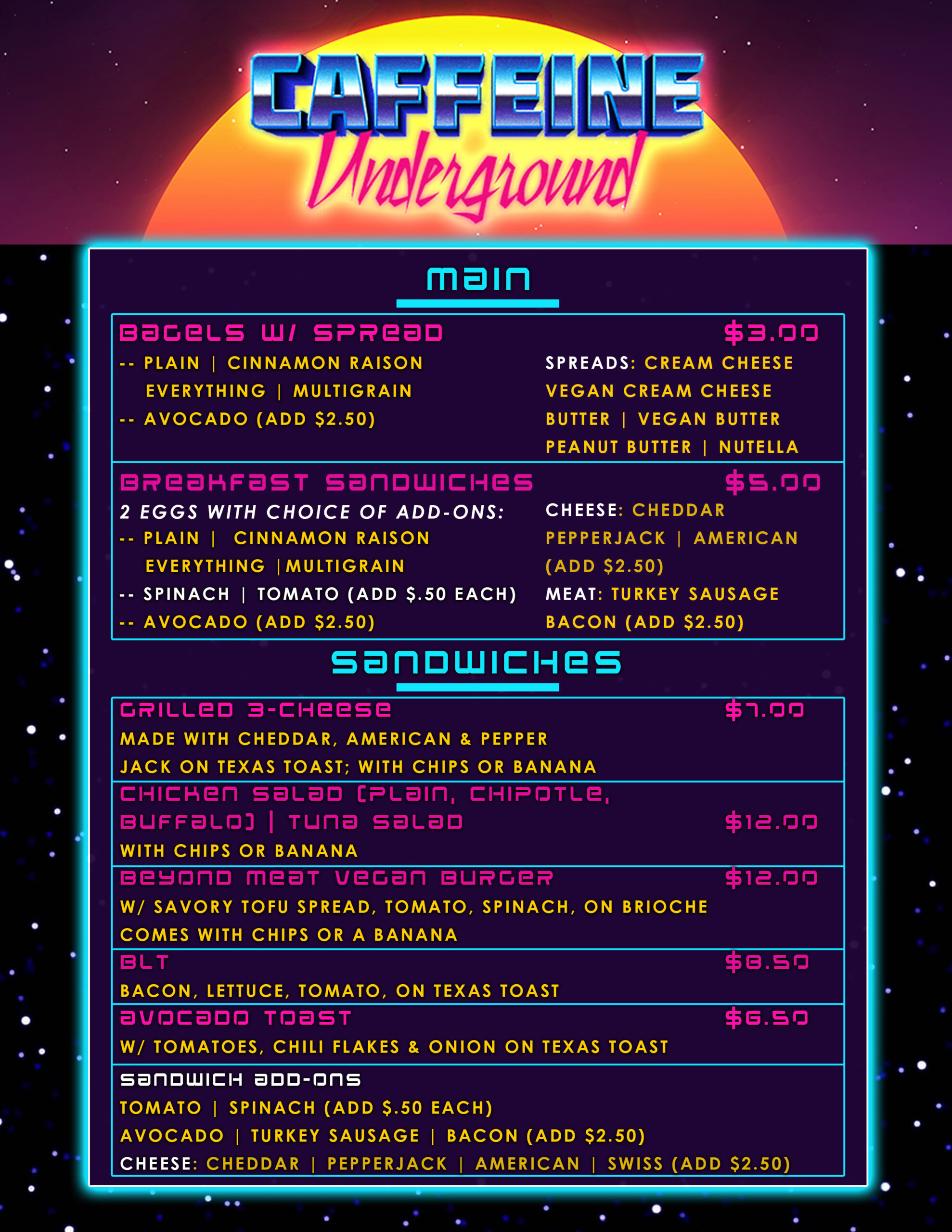 Menu – Caffeine Underground
