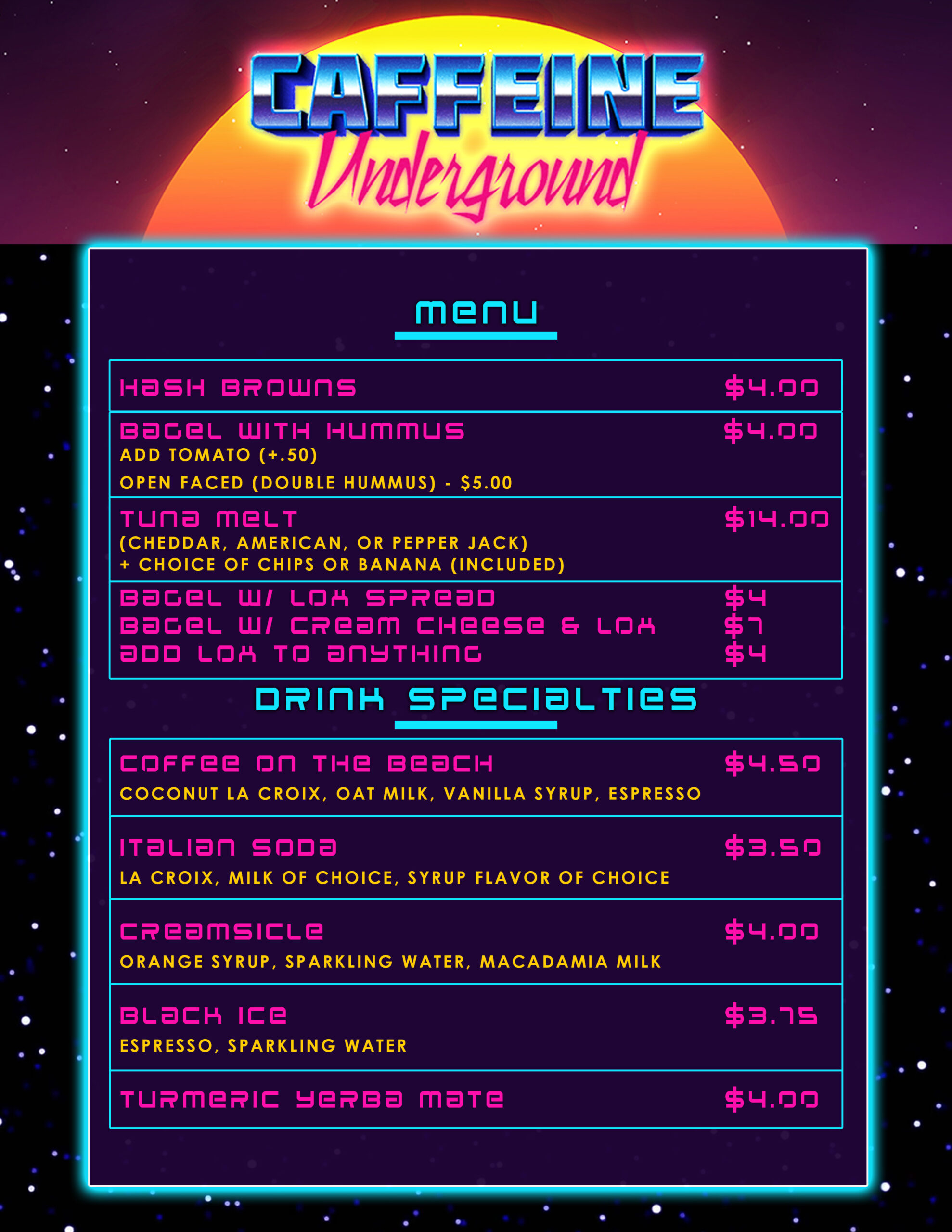 Menu – Caffeine Underground
